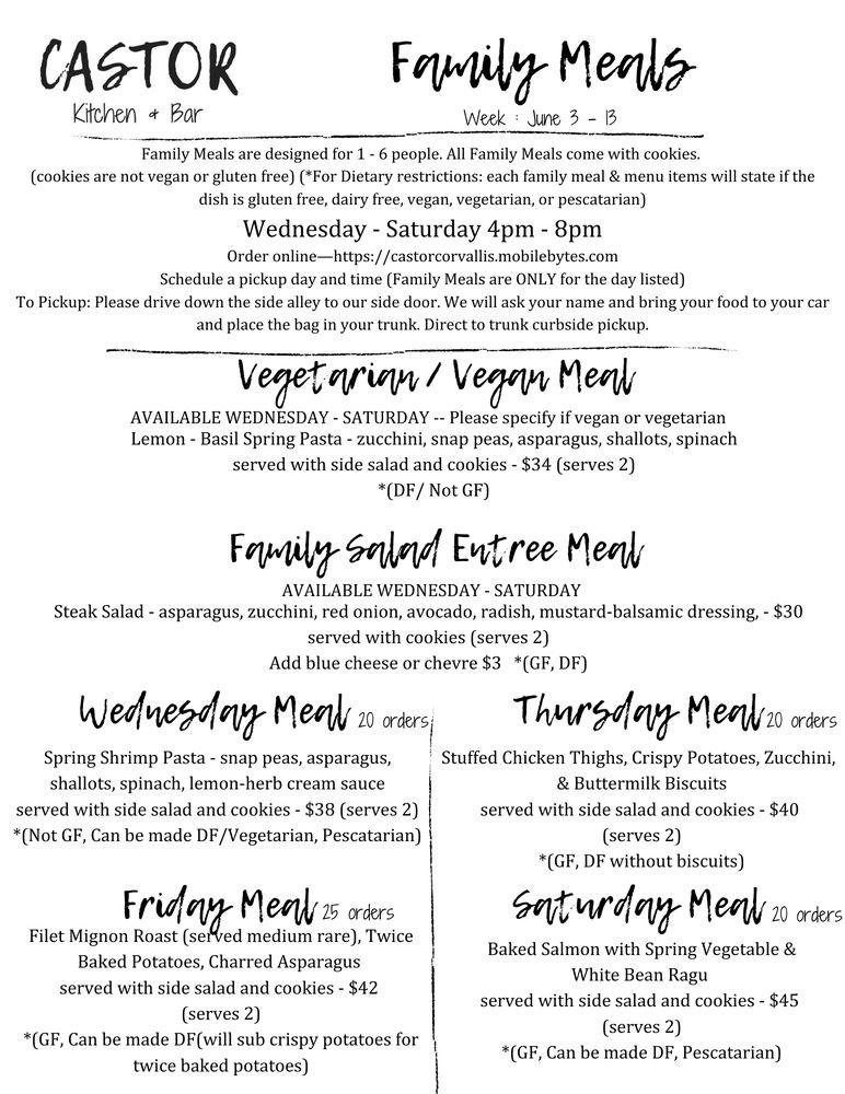 Menu at Castor pub & bar, Corvallis