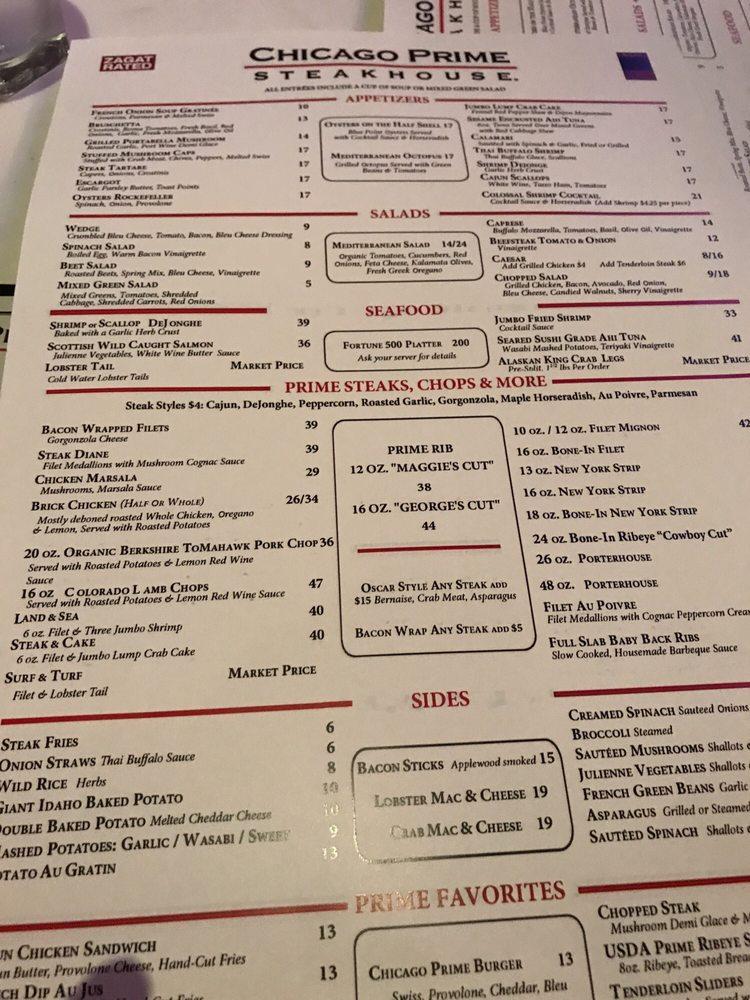 Menu at Chicago Prime Steakhouse, Schaumburg