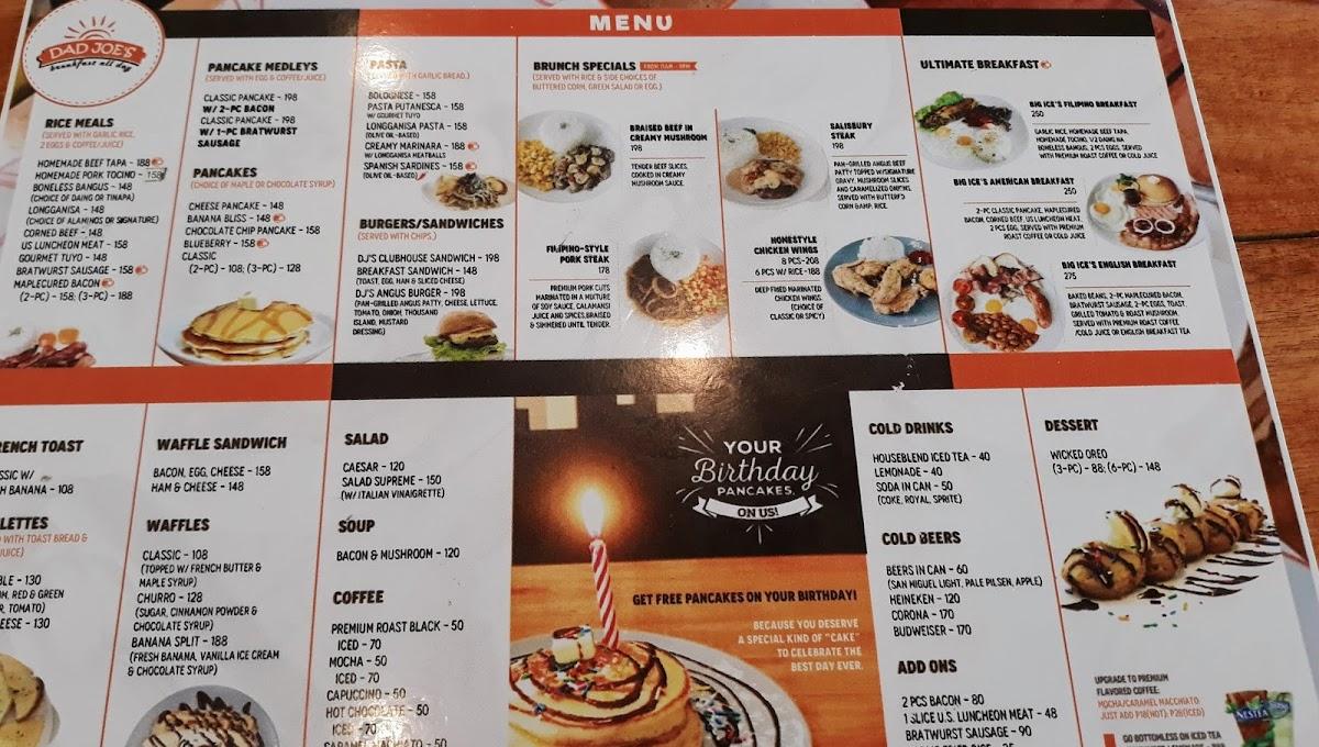 Menu at Dad Joe’s Restaurant, Dagupan