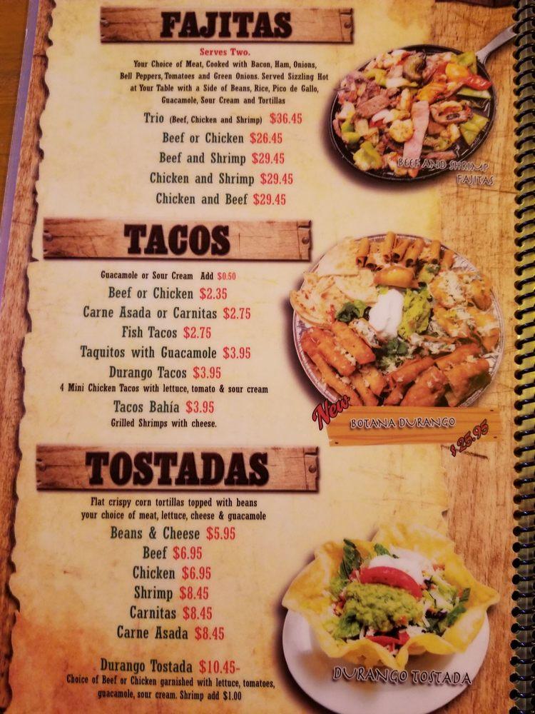 Menu at Durango Restaurant, La Puente