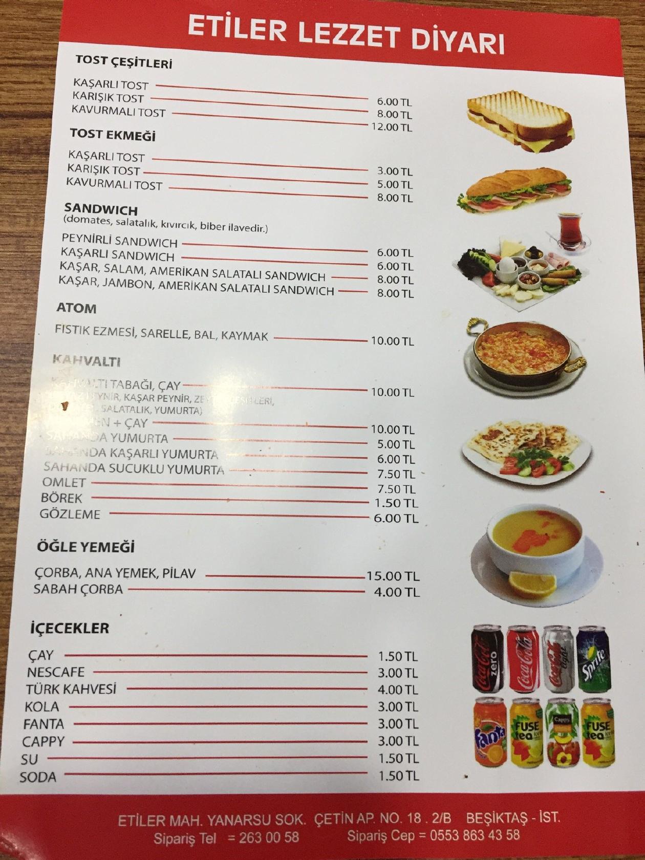 Menu at Etiler Lezzet Diyarı, Istanbul