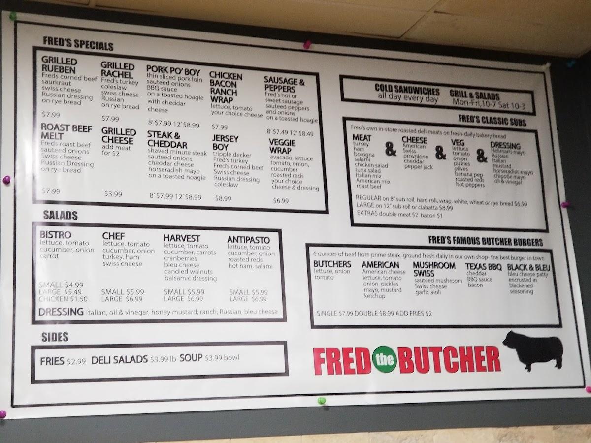 Menu at Fred the Butcher restaurant, USA