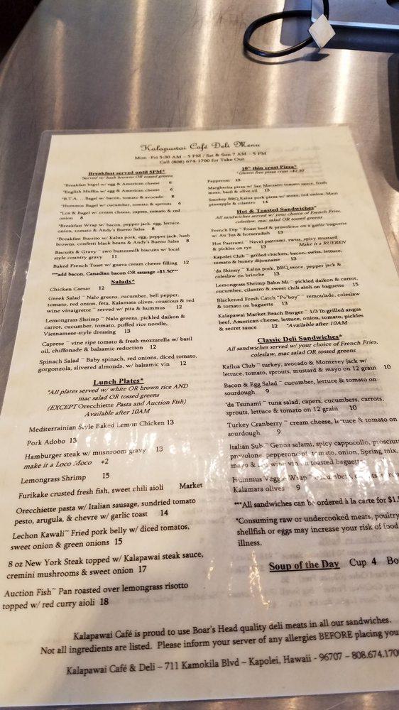 Menu at Kalapawai Cafe & Deli, Kapolei