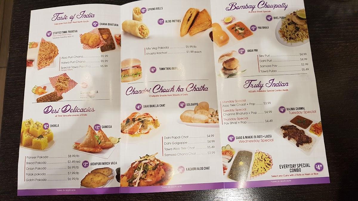 Menu at Kesar Sweets & Restaurant, Brampton