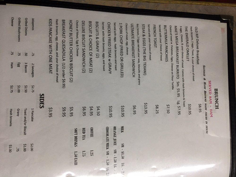 Menu at Mae's Meat Market restaurant, Eastland