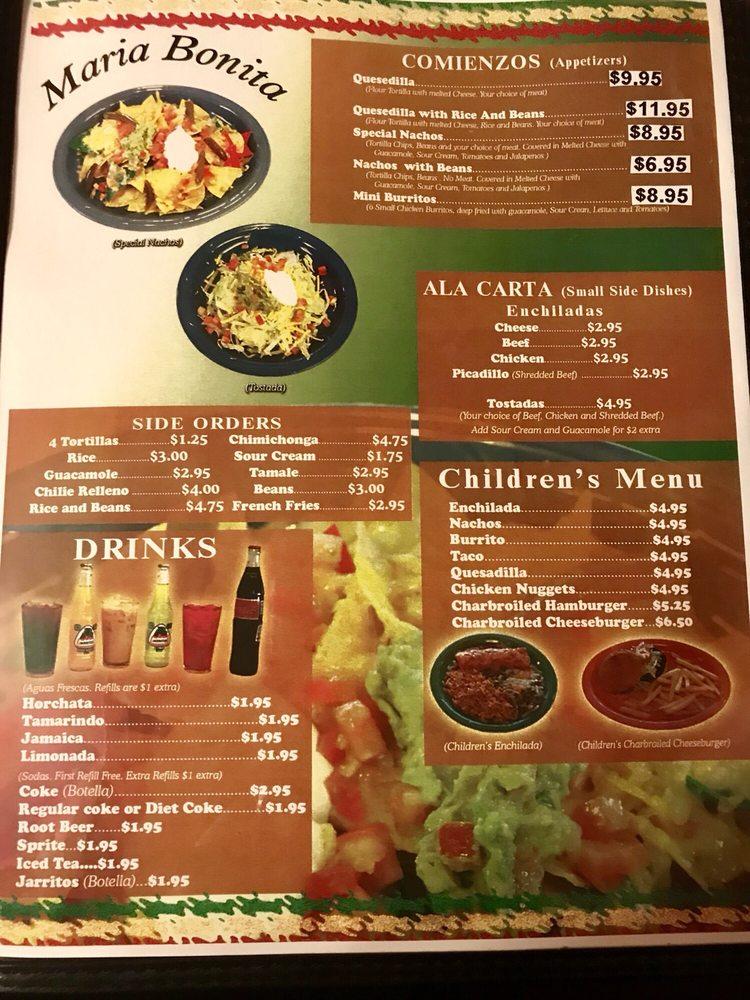 Menu at Maria Bonita restaurant, Beaverton