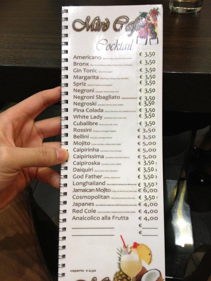 Menu at Mirò Cafè pub & bar, Bari, Viale Don Luigi Sturzo