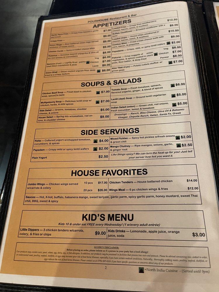 Menu at Pour House pizzeria, Pahrump
