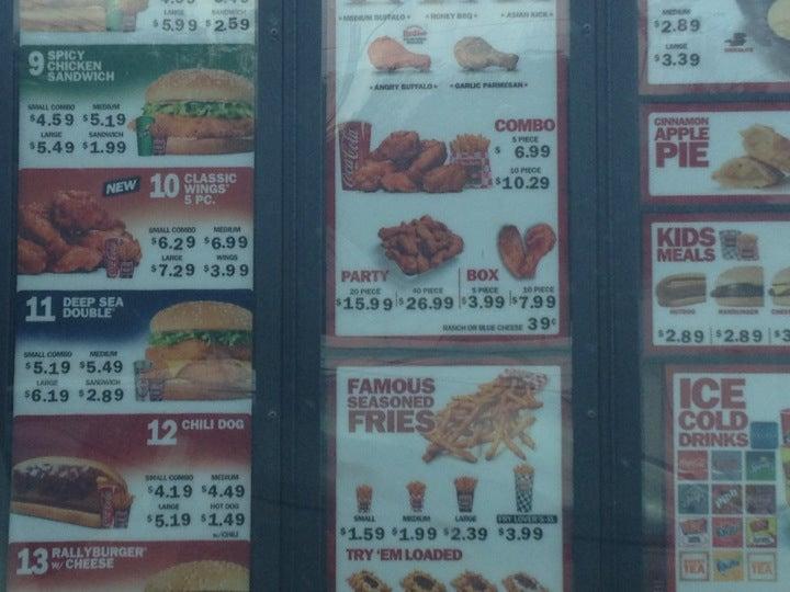 Menu at Rally's fast food, Zanesville