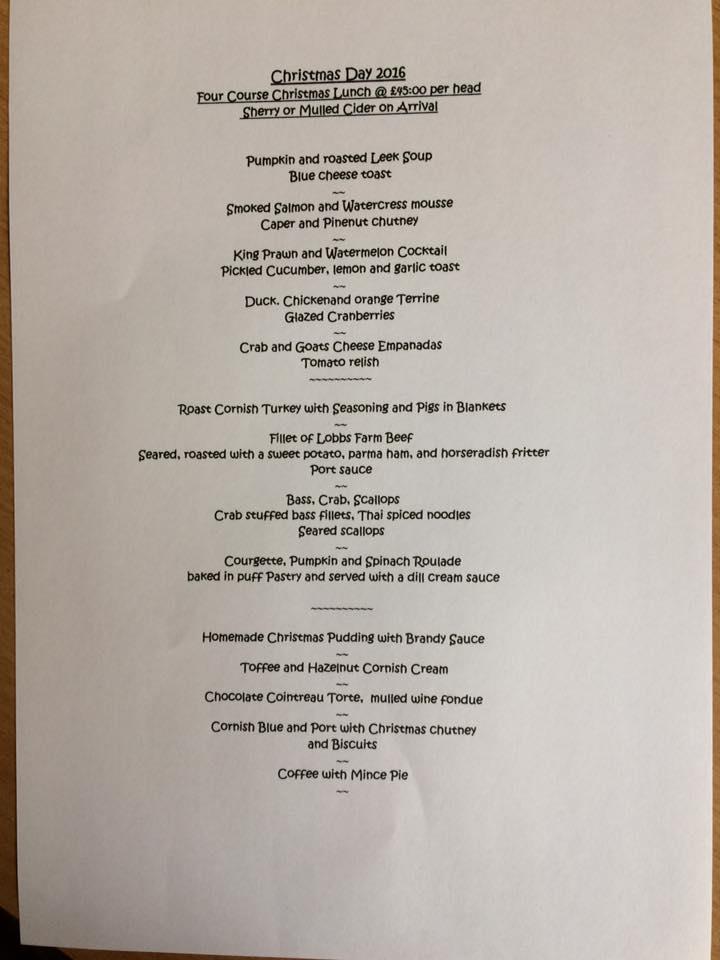 Menu at Salamander steakhouse, Mevagissey