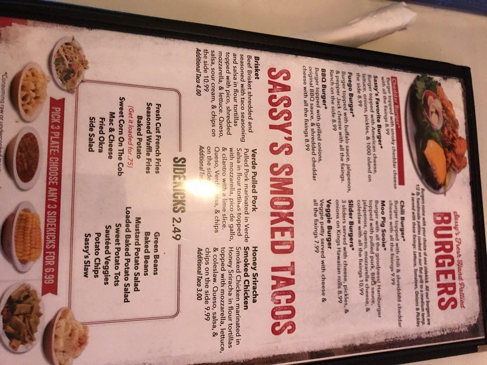 Menu at Sassy's Red House BBQ, Fayetteville