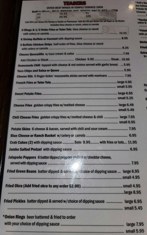 Menu at Uncle Fats 2 Tampa pub & bar, Tampa