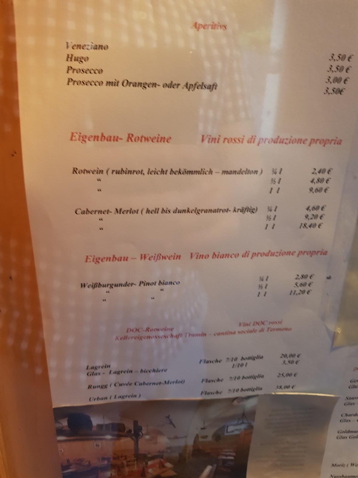 Speisekarte von Weis-Keller pub & Bar, Termeno sulla Strada del Vino