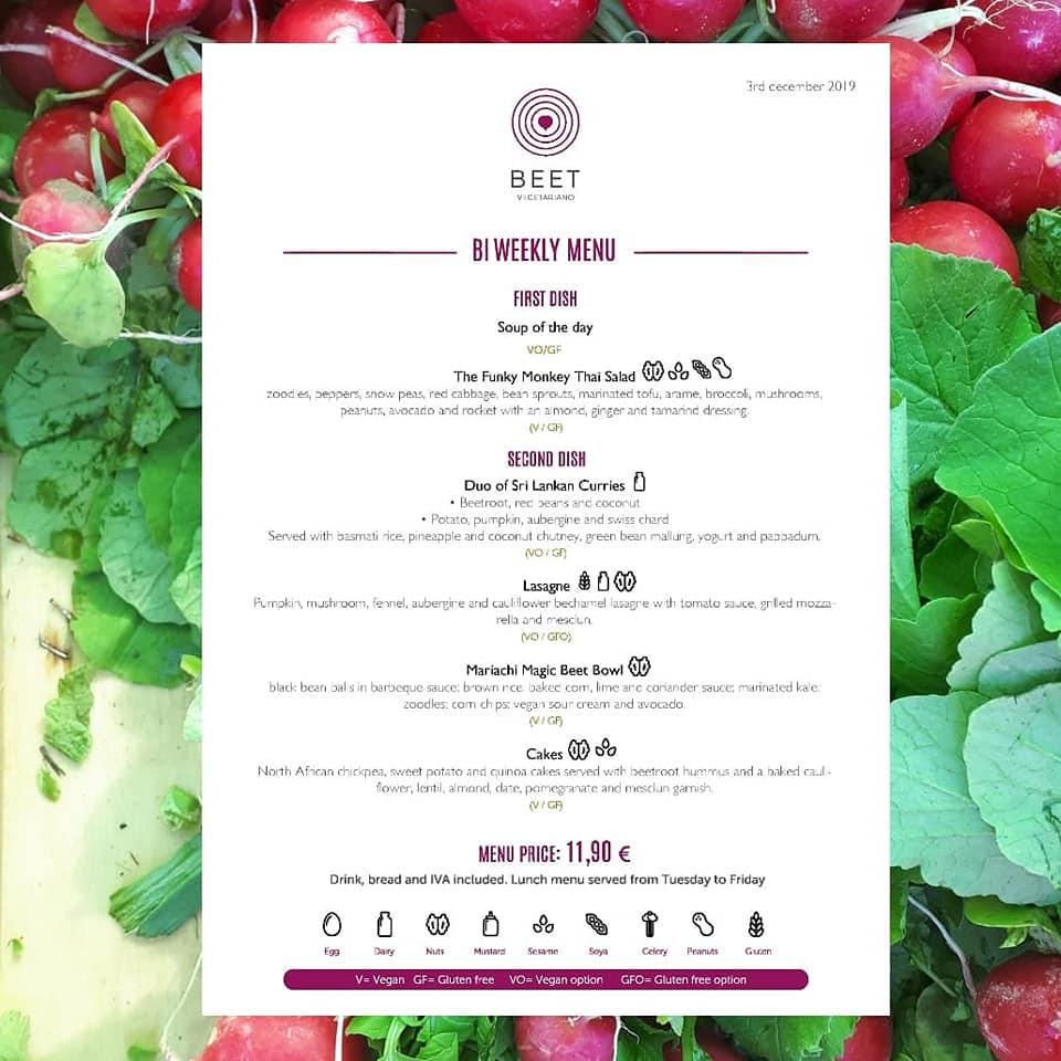 Menu at Beet Vegetariano restaurant, Torrevieja