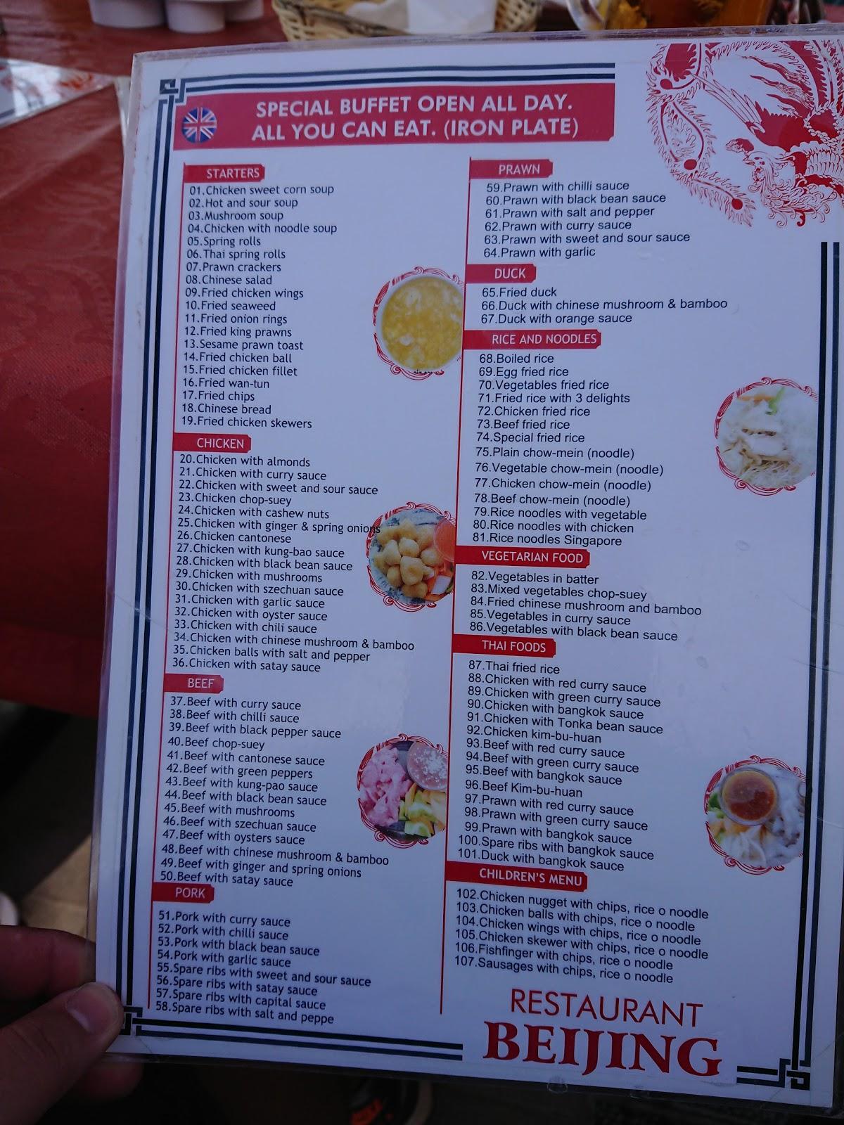 Menu at Beijing Chinese Restaurant, Costa Teguise
