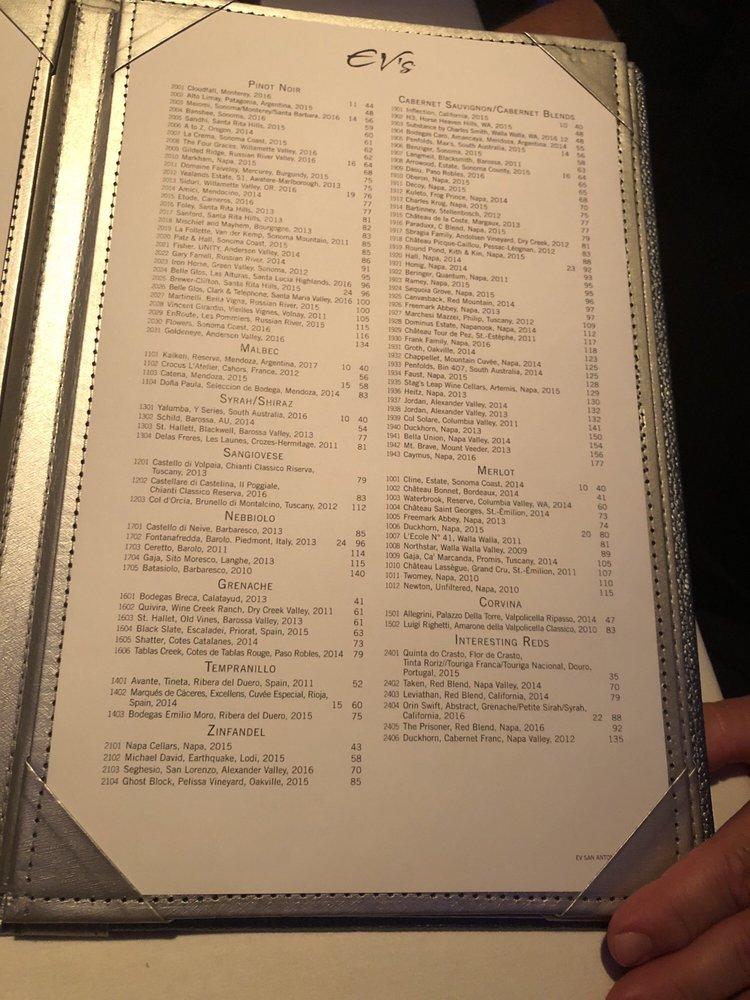 Menu at Eddie V's Prime Seafood steakhouse, San Antonio, N Loop 1604 W