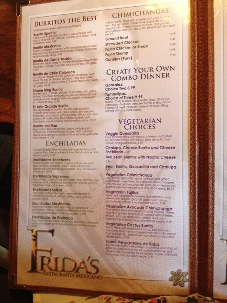 Menu at Frida's Restaurante Mexicano, Memphis
