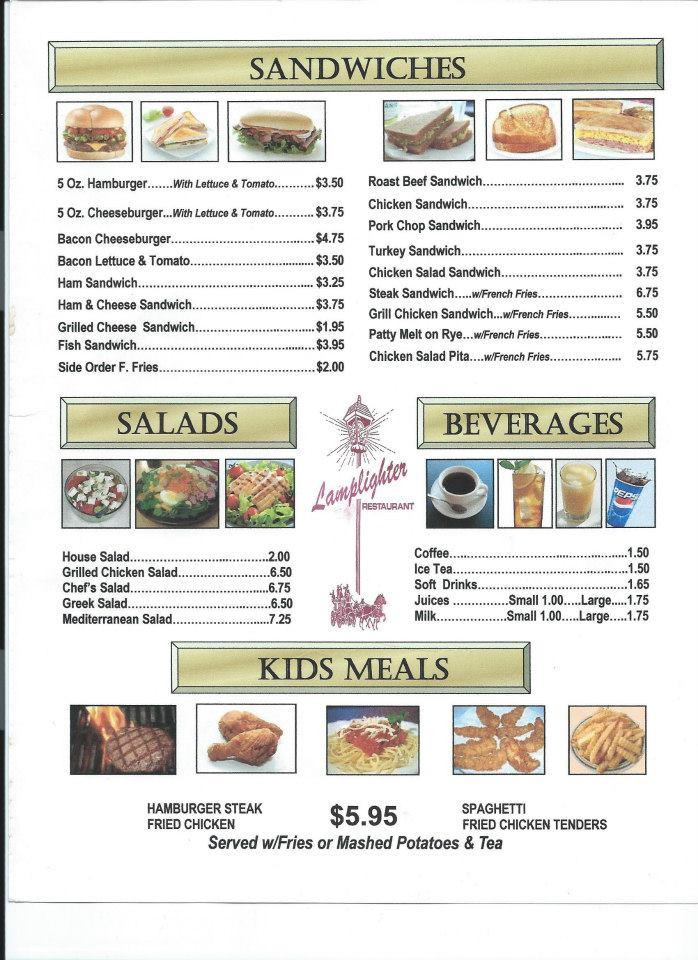 Menu at Chris's Diner restaurant, Florence