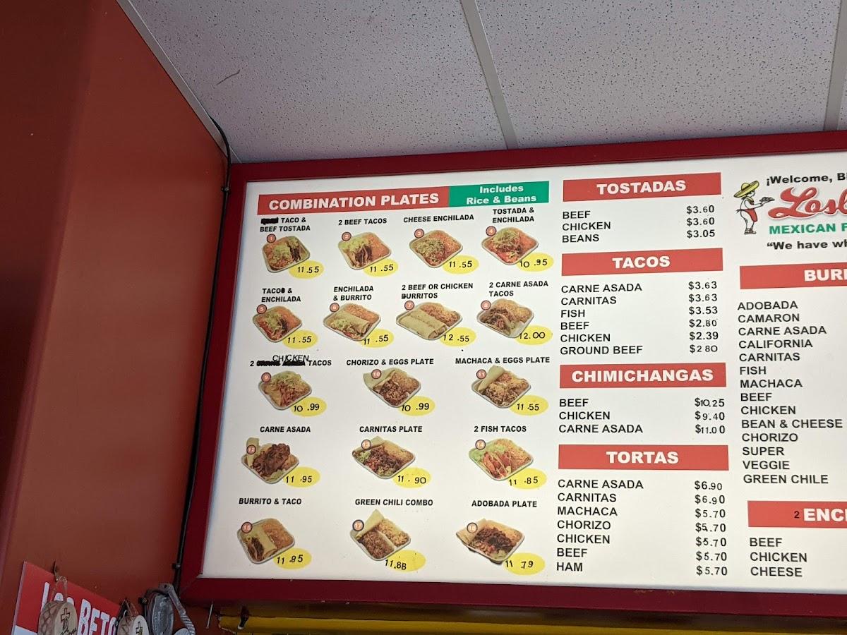 Menu at Los Betos Mexican Food restaurant, Sedona