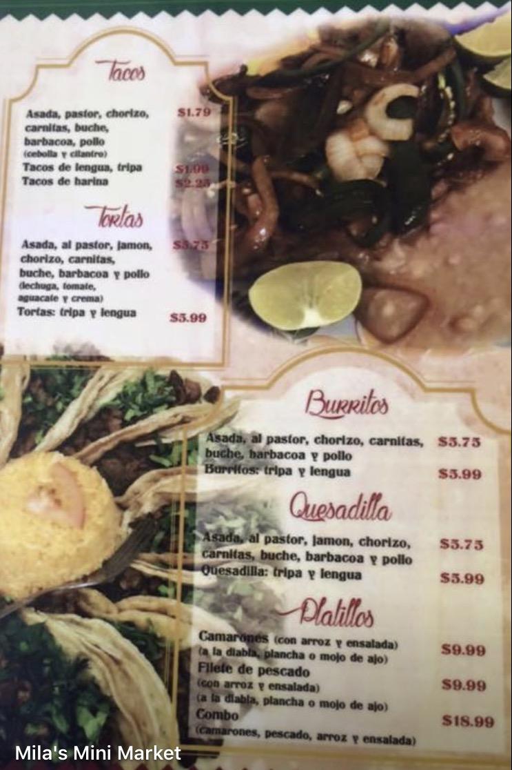 Menu at Milas Mini Market restaurant, Plymouth