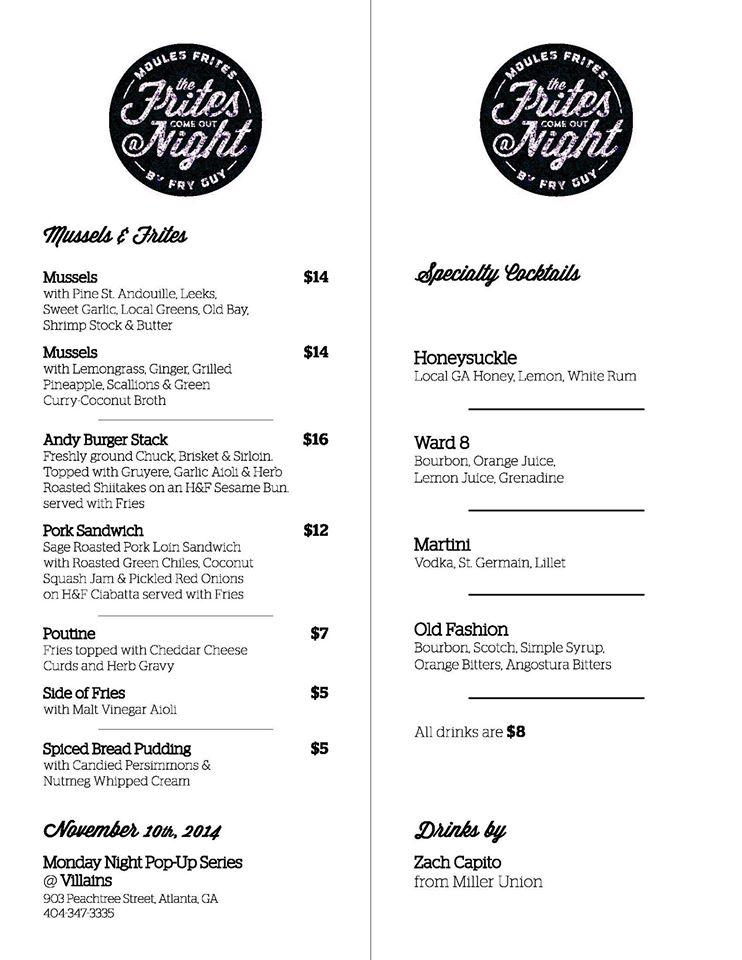 Menu at Moules Frites by Fry Guy restaurant, Atlanta