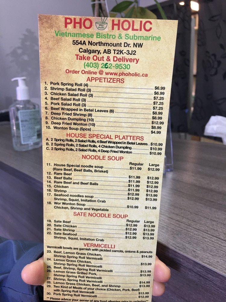 Menu at PHO HOLIC - Vietnamese Bistro & Submarine restaurant, Calgary