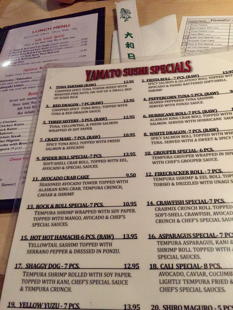 Menu at Yamato restaurant, Galveston, 61st St