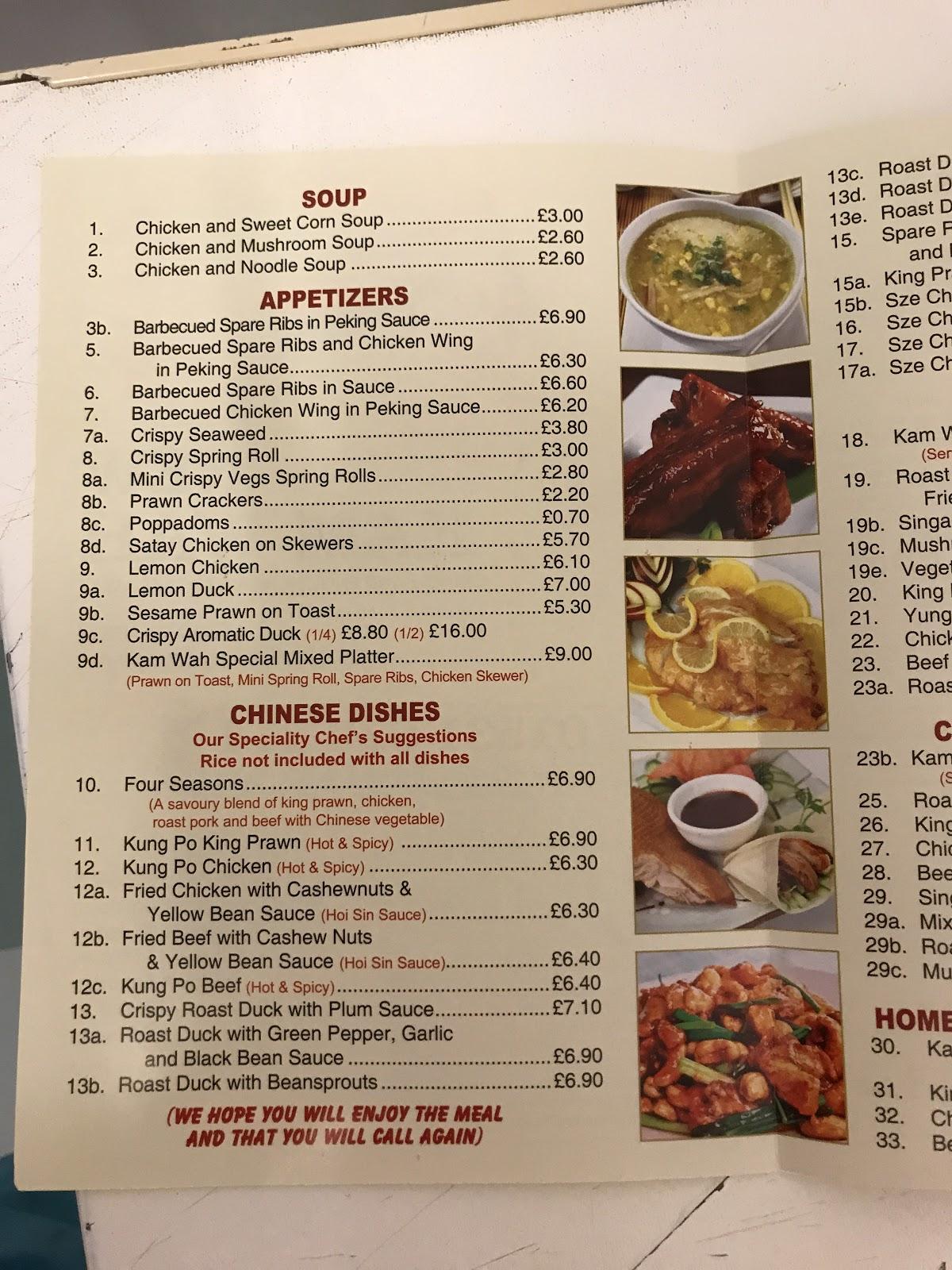 Menu at Kam Wah fast food, Newent