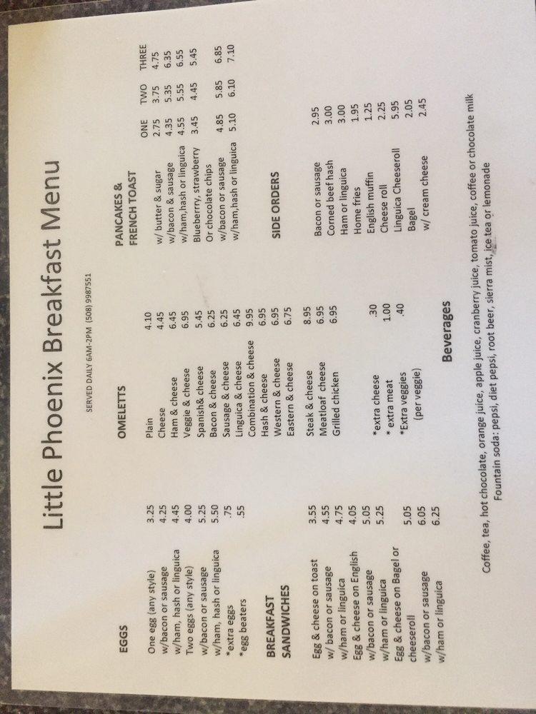 Menu at Little Phoenix restaurant, New Bedford