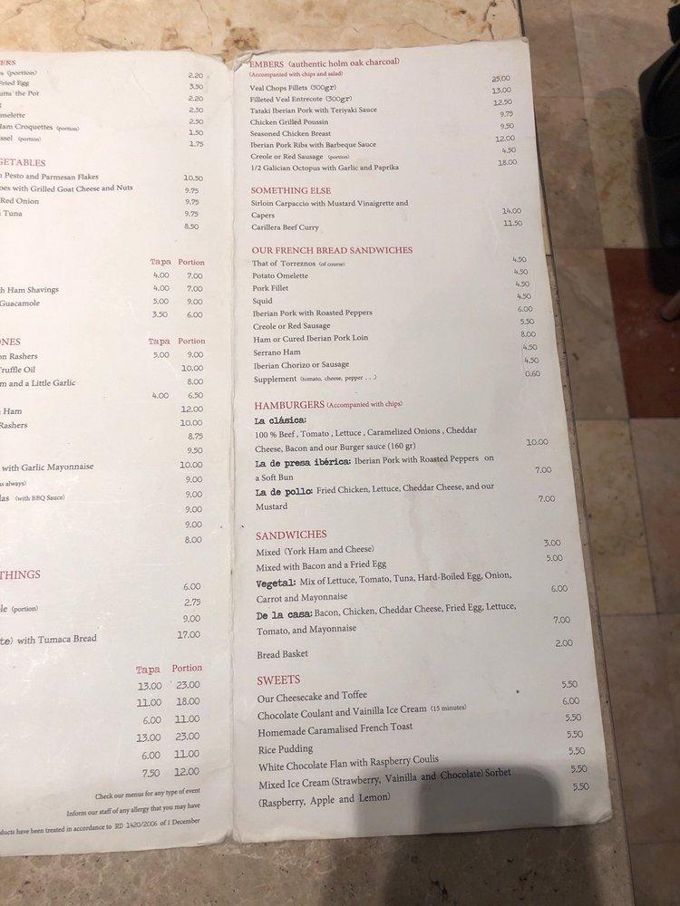 Carta del pub y bar Los Torreznos Lopez del Hoyos, Madrid, Calle López ...