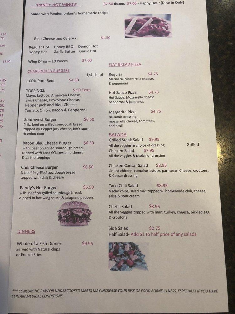 Menu at Pandemonium Bar & Grill, Shermans Dale