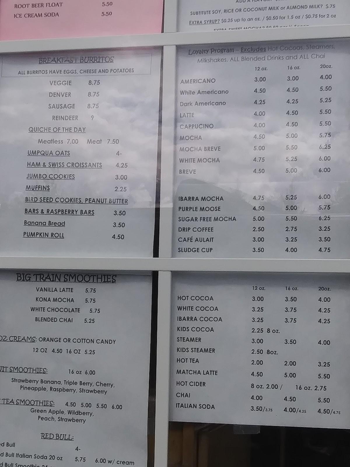 Menu at Purple Moose Espresso restaurant, Palmer