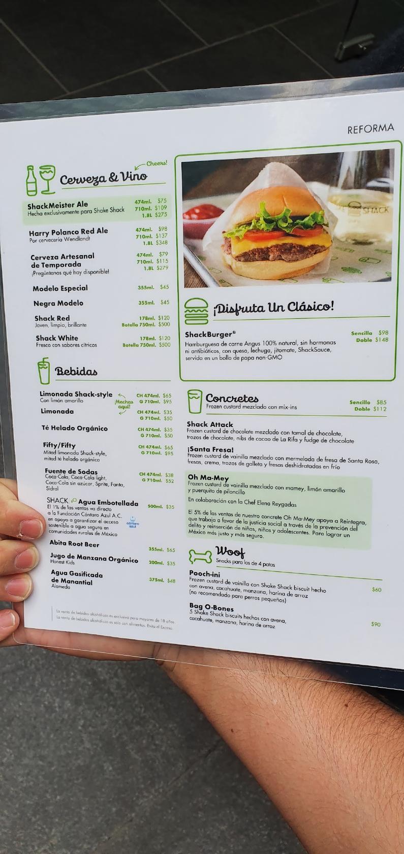 Carta del restaurante Shake Shack Reforma 333, Ciudad López Mateos, Av ...