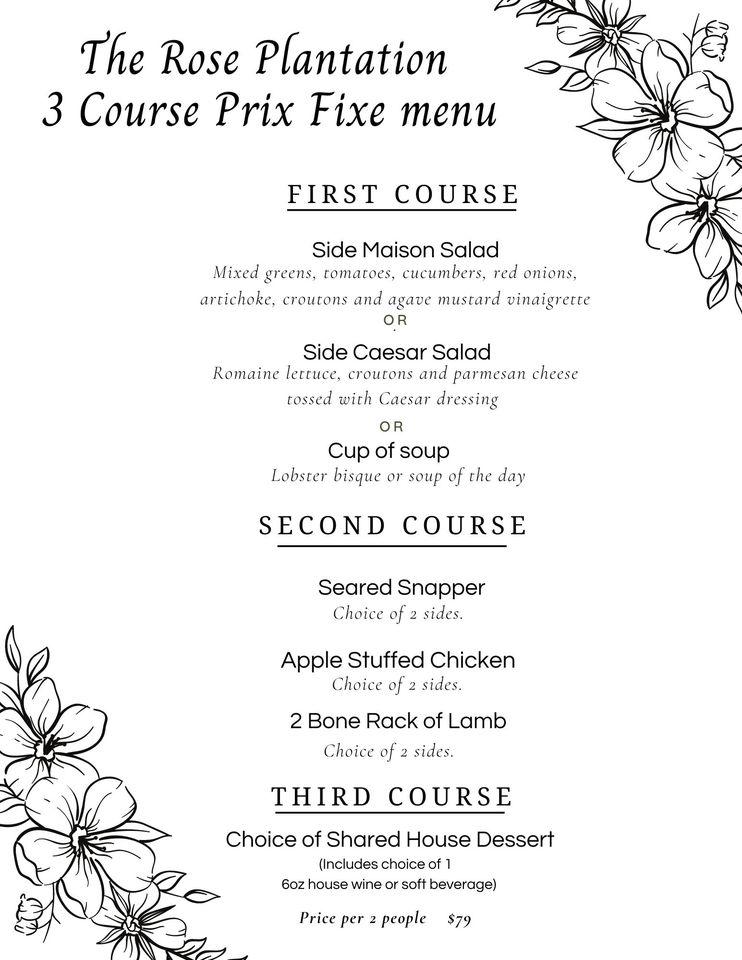 Menu at The Rose Plantation restaurant, Fruitland Park