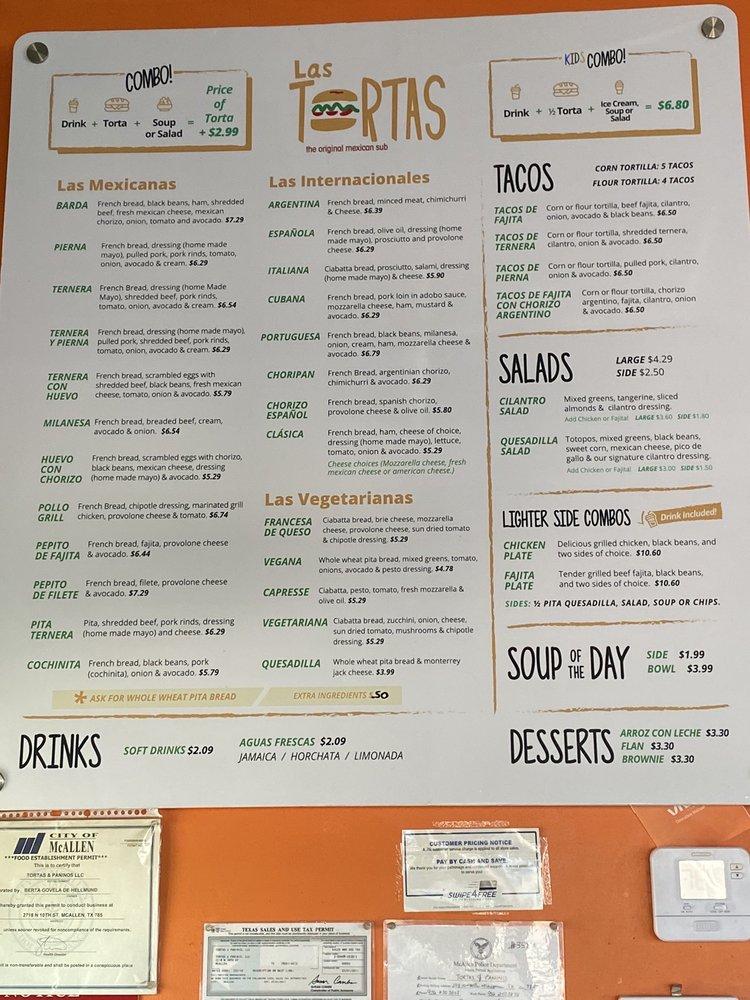 Menu at Las Tortas the original Mexican sub restaurant, McAllen, N 10th St