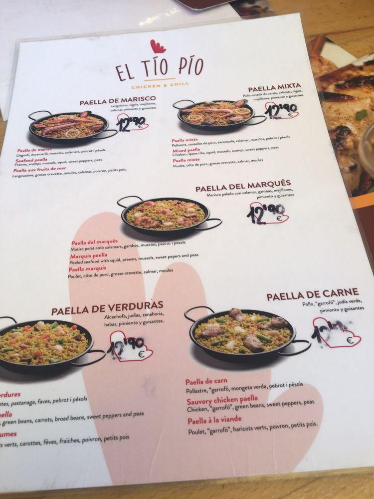 Menu at El Tío Pío pub & bar, Barcelona