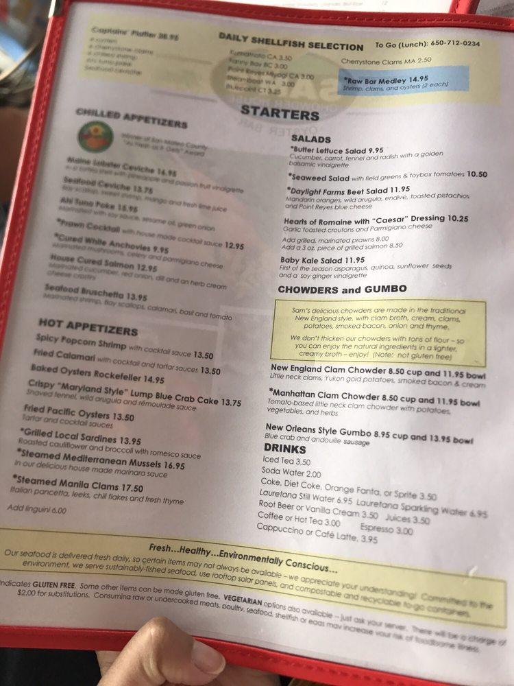 Menu at Sam's Chowder House pub & bar, Half Moon Bay
