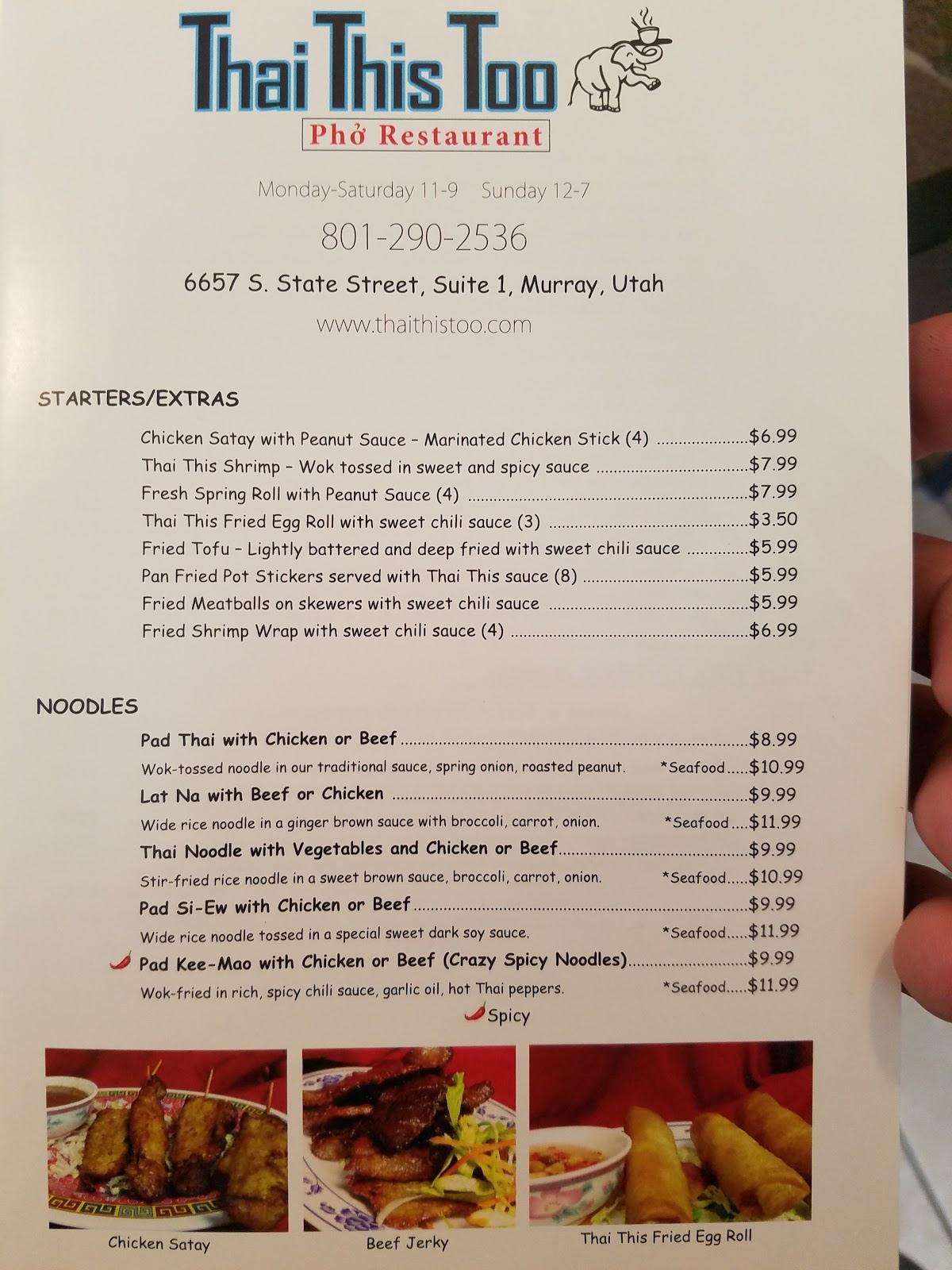 Menu at Thai Spoon restaurant, Murray