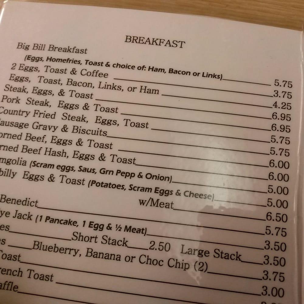 Menu at Bill's Coffee Shop restaurant, Cleveland