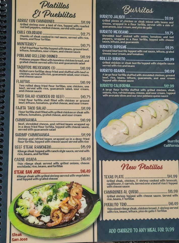 Menu at El Pueblito Mexican Restaurant, Independence