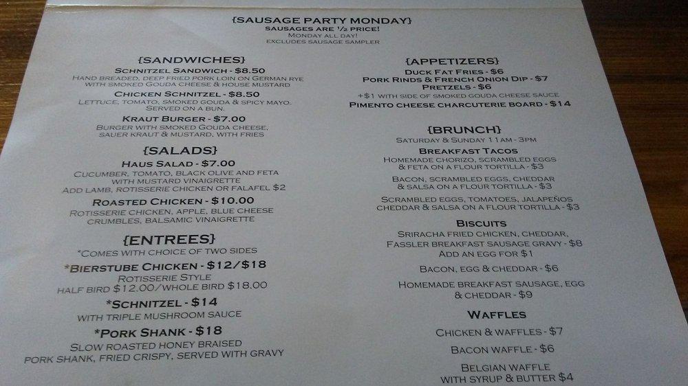 Menu at Fassler Hall pub & bar, Little Rock