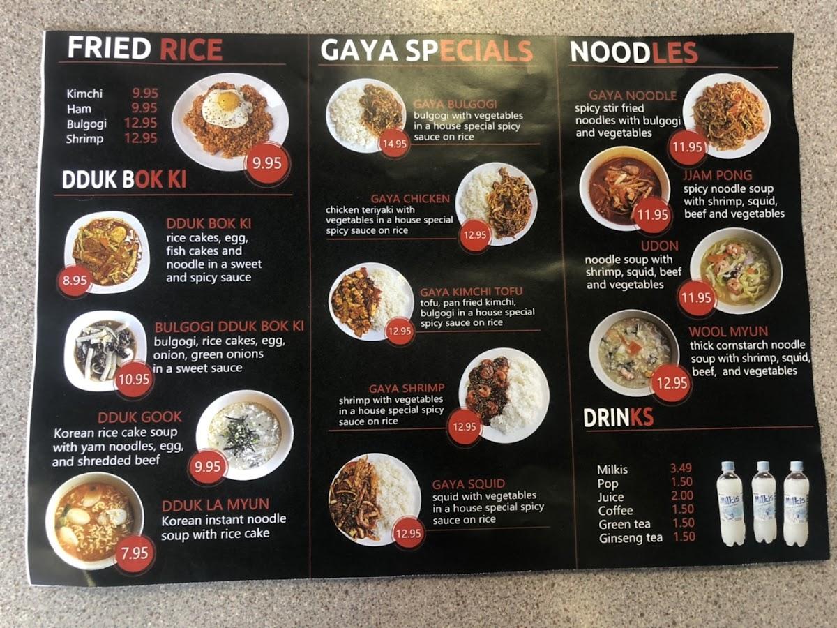 Menu at Gaya Korean Restaurant, Edmonton