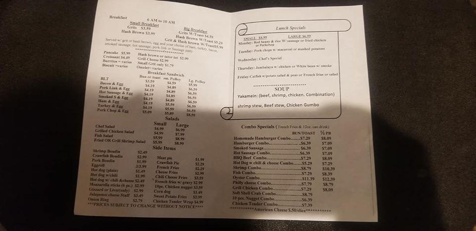 Menu at Harahan E-Z Stop restaurant, Harahan