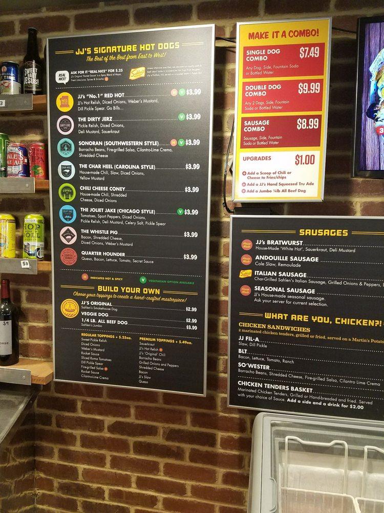 Menu at JJ's Red Hots restaurant, Charlotte, East Blvd
