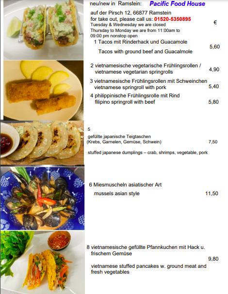 Menu at Pacific Food House restaurant, Ramstein-Miesenbach