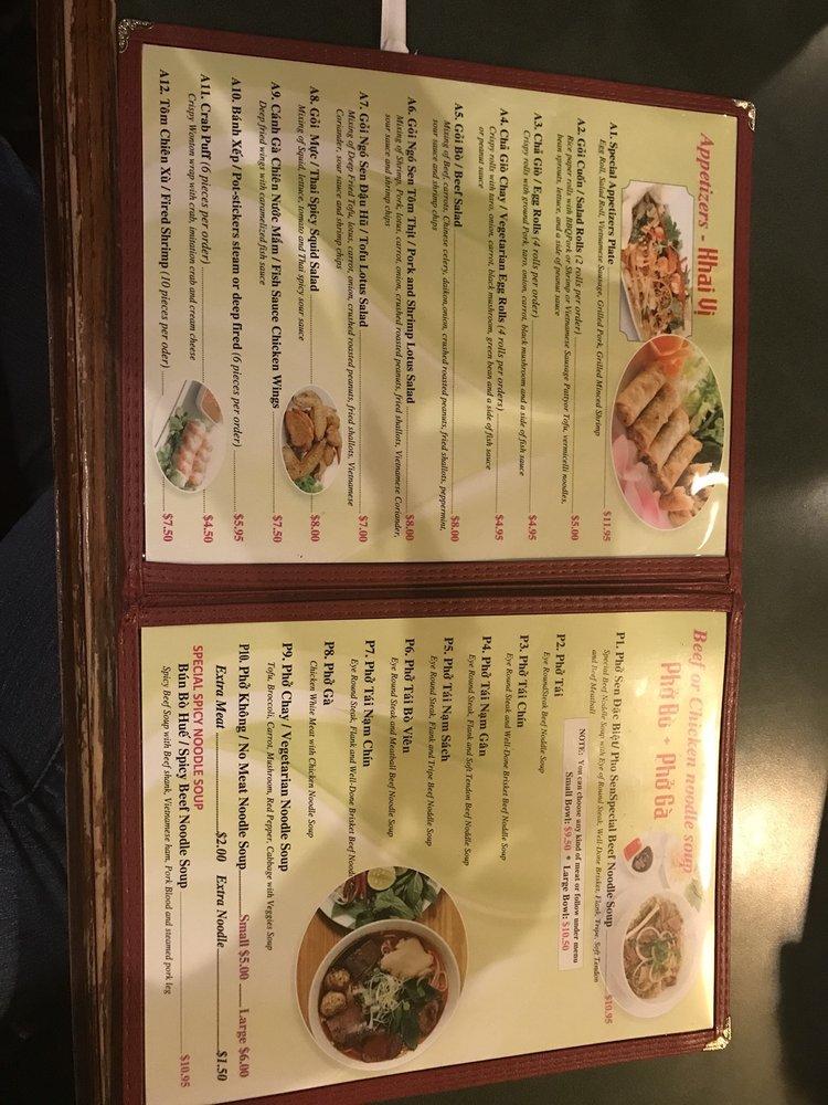 Menu at Pho Sen restaurant, Vancouver