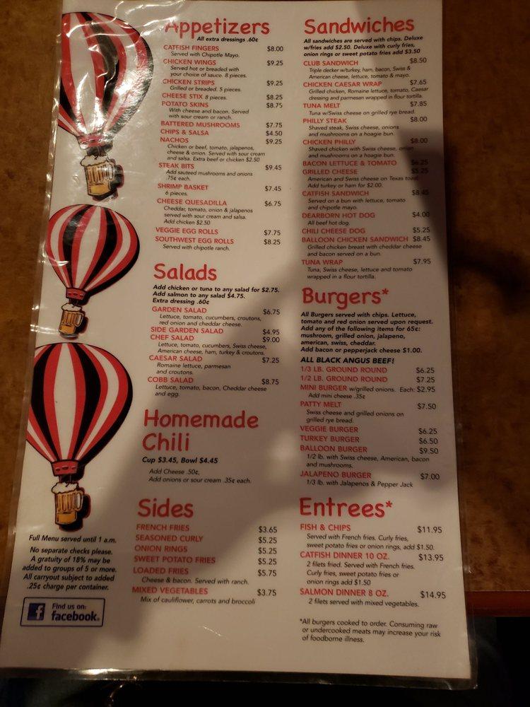 Menu at Red Balloon Saloon pub & bar, Southfield
