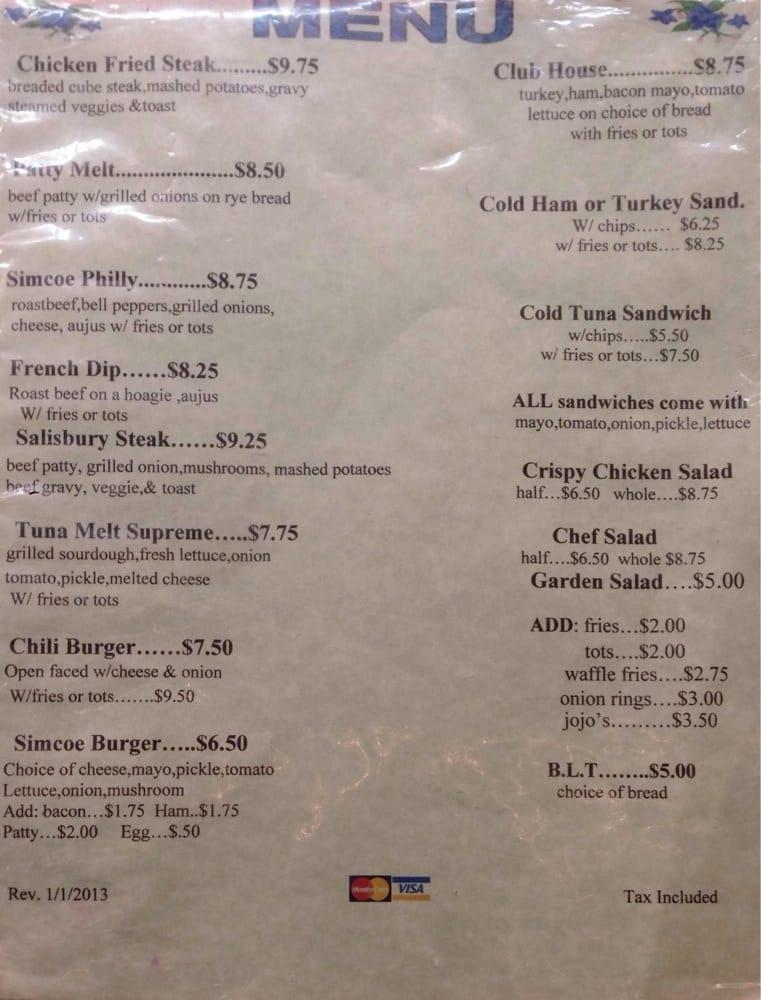 Menu at Simcoe Cafe, Goldendale