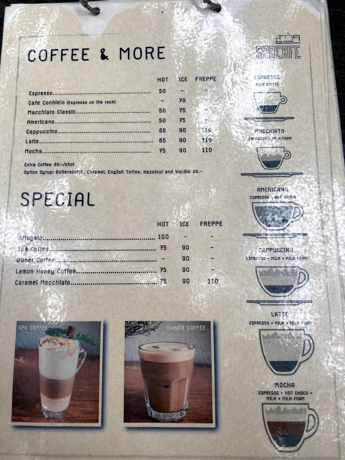 Menu at Spa Cafe, Pattaya City