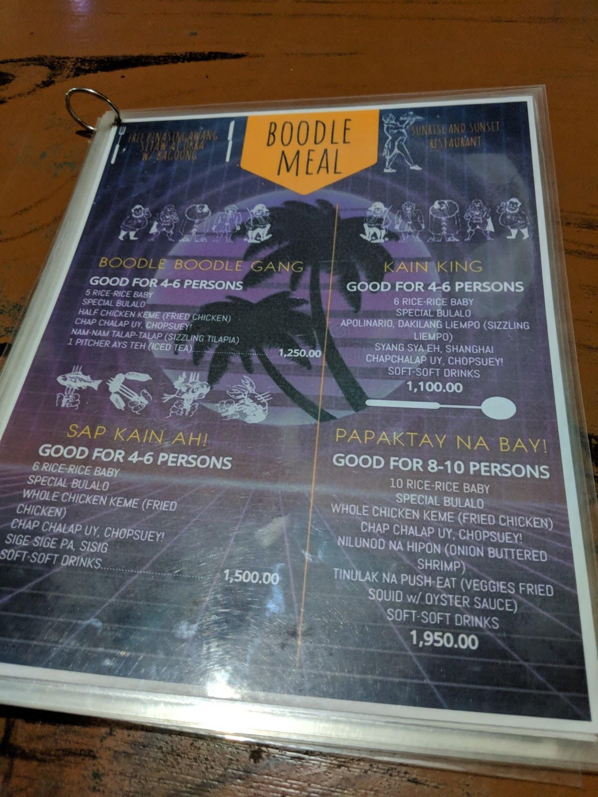 Menu at Sunrise and Sunset Restaurant, Calatagan